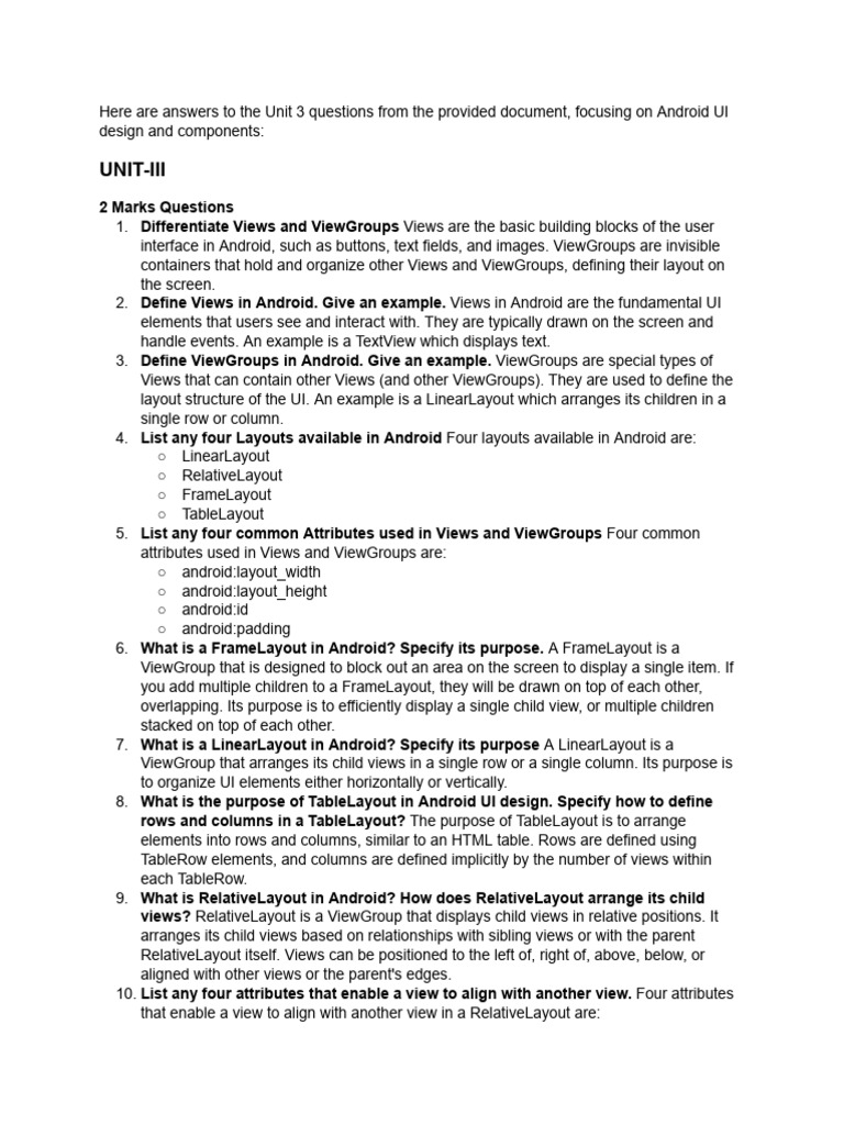 Generate Unit 3 Answer Easy Android Pdf Page Layout Android