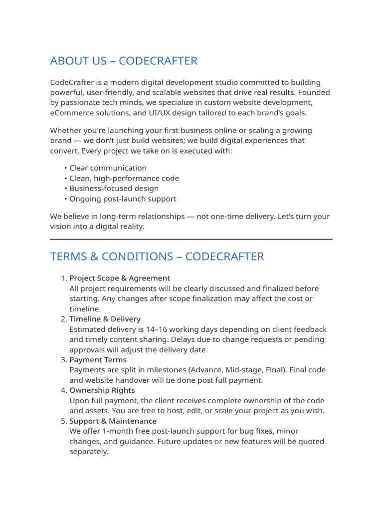 CodeCrafter Policies Summary | PDF | Web Development | Computing