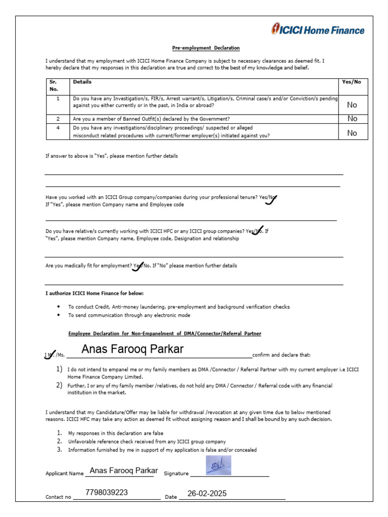 Employee Declaration Form | PDF | Law Enforcement | Crime & Violence