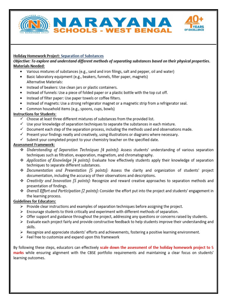 Class6 - Chemistry - Summer Vacation - HHW - 2024-25 | PDF | Filtration | Educational Assessment