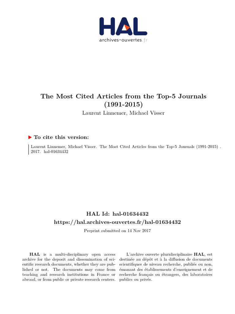 The Most Cited Articles From The Top-5 Journals (1991-2015) : To Cite ...