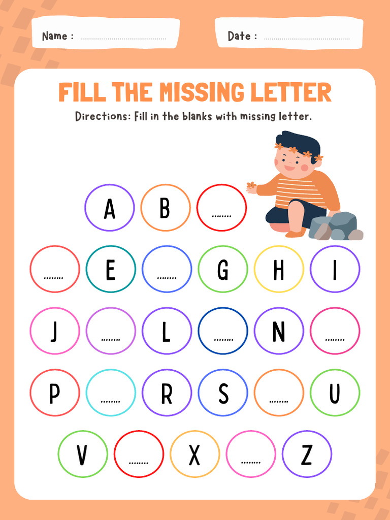 Fill in Missing Alphabet Letters Worksheet in Colorful Simple Style | PDF