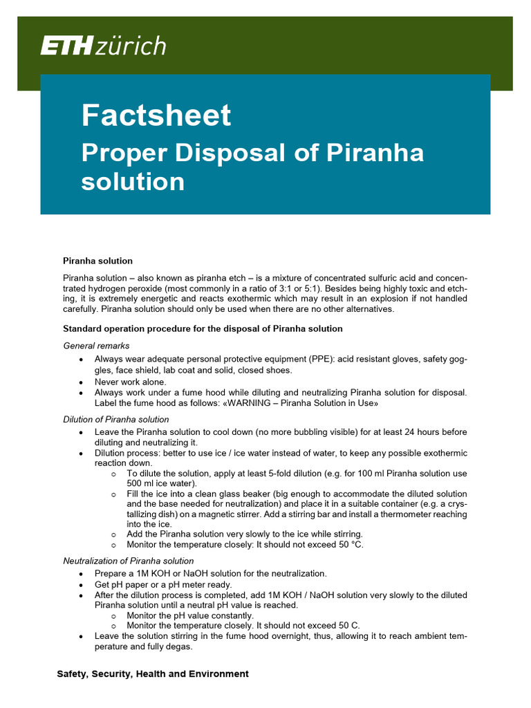 Piranha Solution Disposal Guidelines | PDF | Chemistry | Chemical ...
