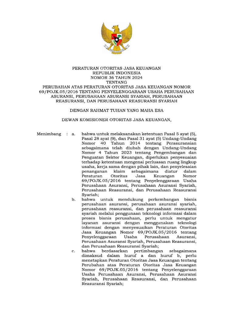 Pojk 36 Tahun 2024 | PDF