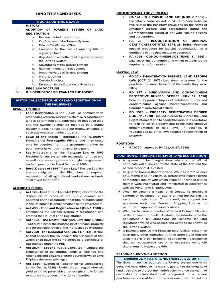 Land Titles and Deeds History | PDF | Title (Property) | Deed