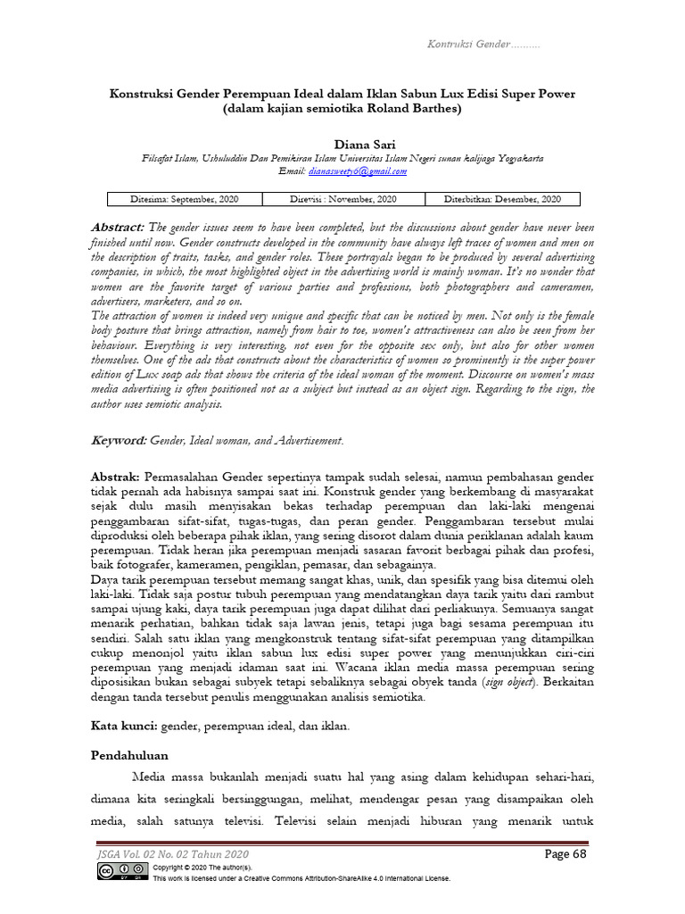Konstruksi Gender Perempuan Ideal Dalam Iklan Sabun Lux Edisi Super ...