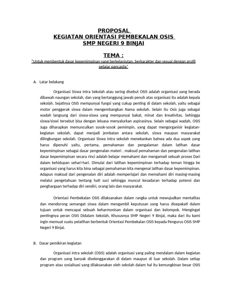 Proposal Orientasi Pembekalan Osis | PDF