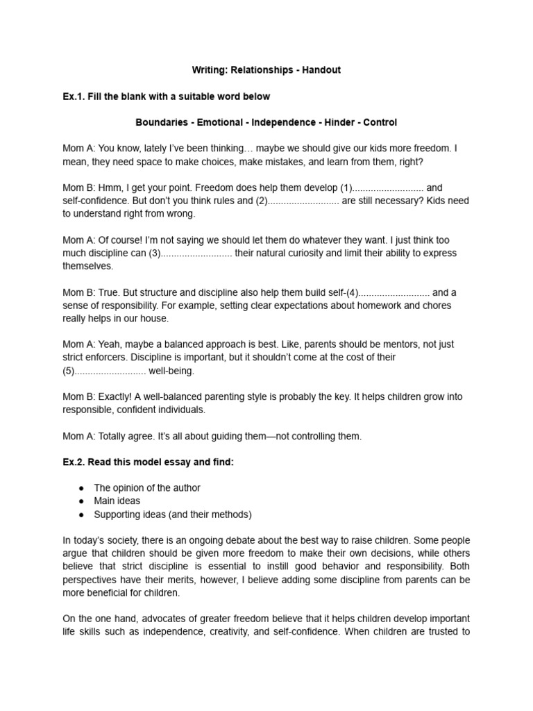 Writing - Relationships - Handout | PDF | Disciplines | Behavioural ...