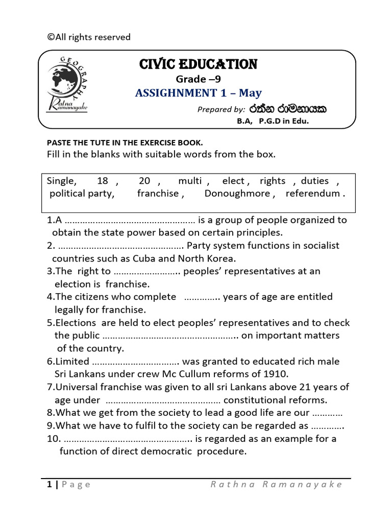 Grade 9 Civic Education Assignment | PDF | Group Decision Making ...
