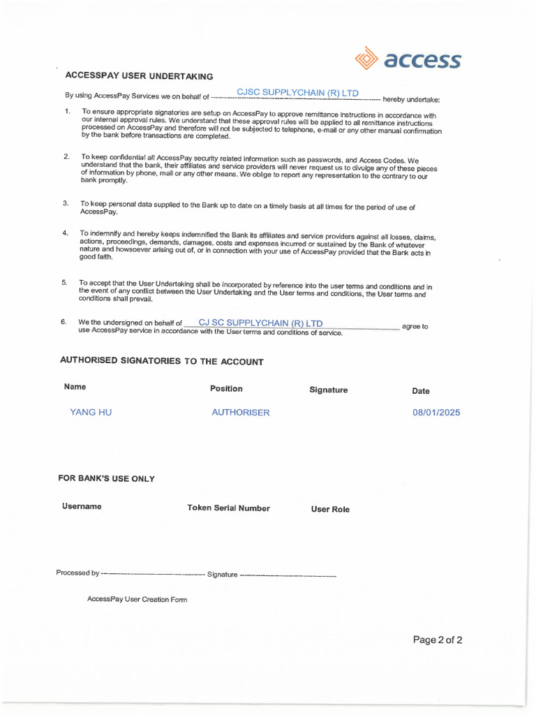 Accesspay Enrollment & Undertaking Form-2 | PDF