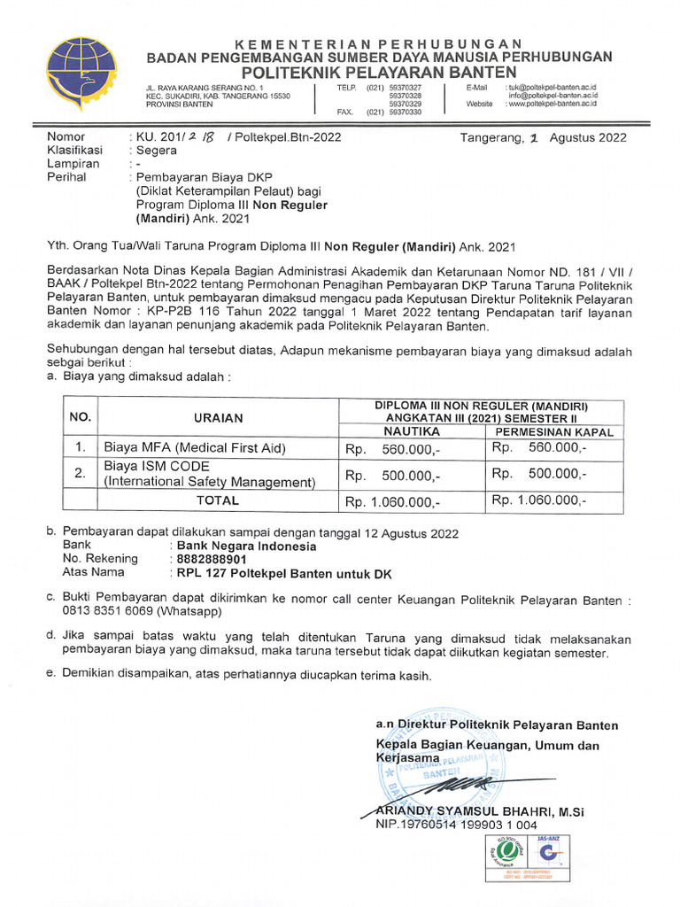 Pembayaran Diklat DKP | PDF