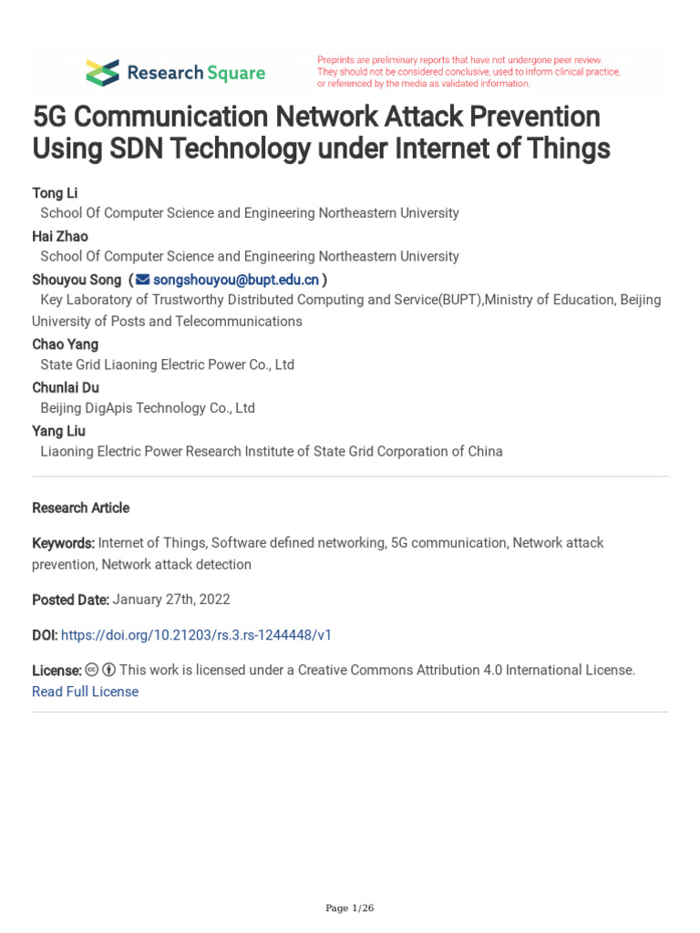 5G Communication Network Attack Prevention Using SDN Technology Under ...