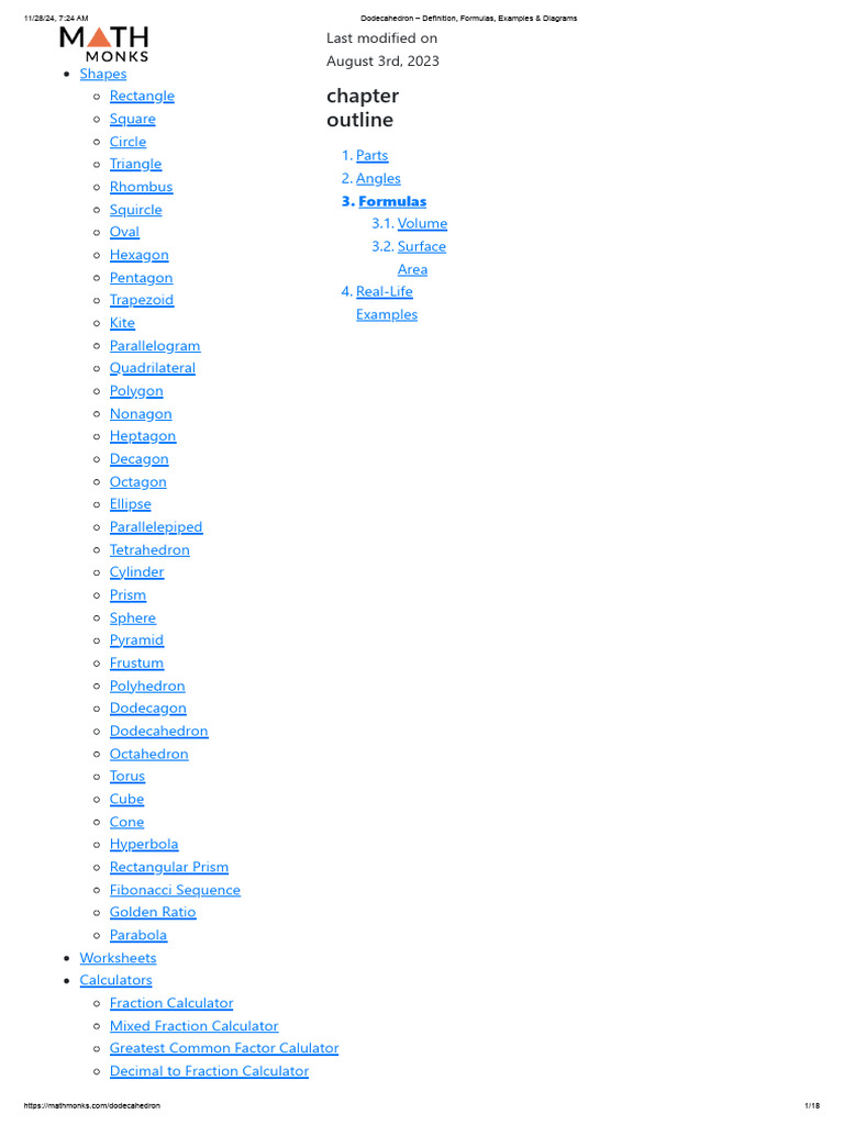 Dodecahedron - Definition, Formulas, Examples & Diagrams | PDF ...