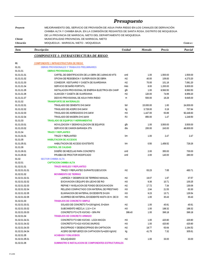 Ppto Chimba Junio 2025 | PDF | Hormigón | Pisos