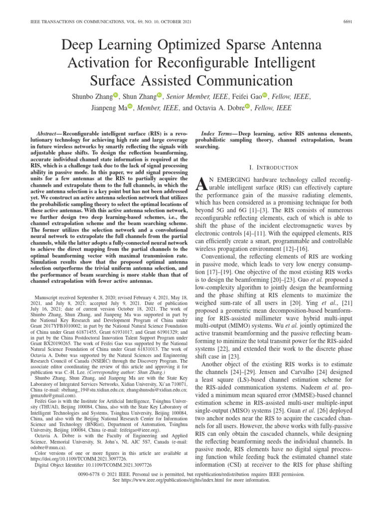 Deep Learning Optimized Sparse Antenna Activation For Reconfigurable Intelligent Surface ...