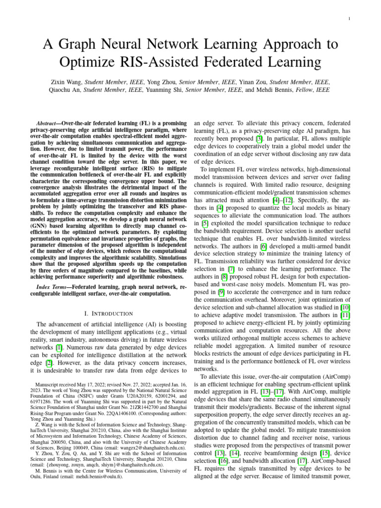 A Graph Neural Network Learning Approach To Optimize RIS-Assisted Federated Learning | PDF ...