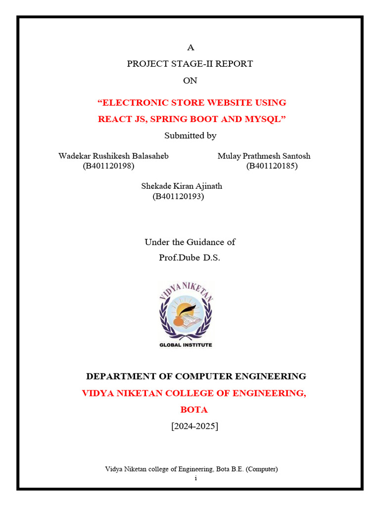 Project Report Final Electro Store | PDF | Databases | Client–Server Model