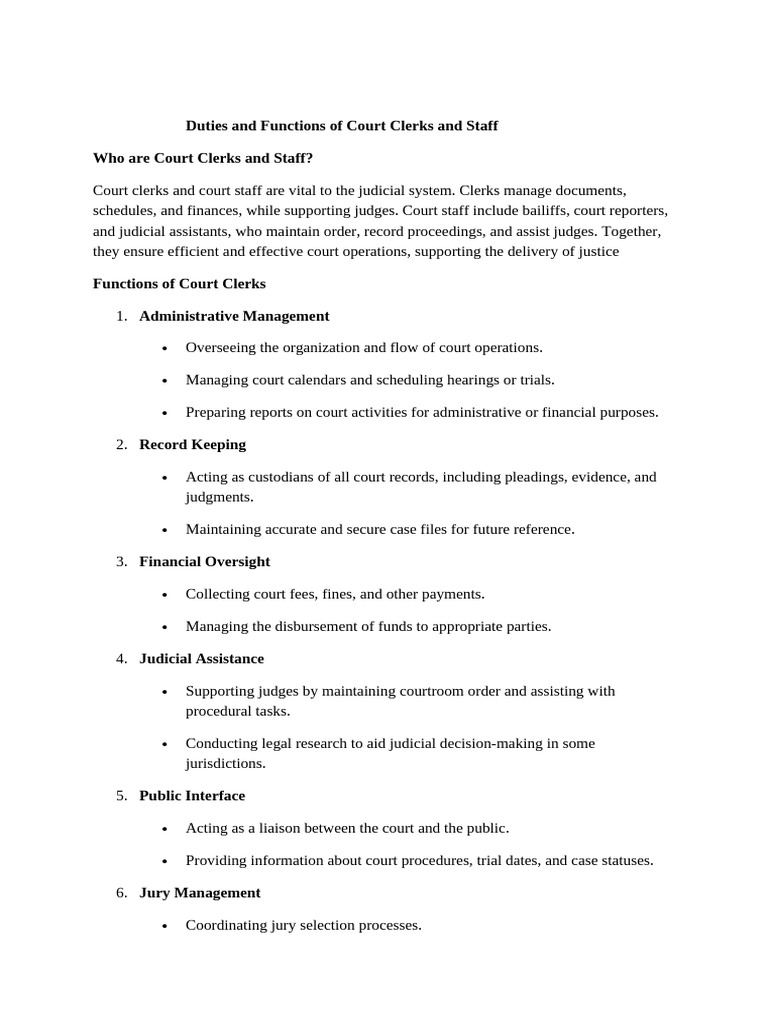 Court Clerk Duties and Functions | PDF | Court Clerk | Courtroom