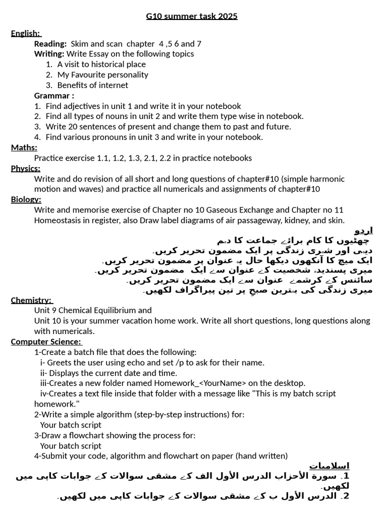 G10 Summer Task 2025 | PDF