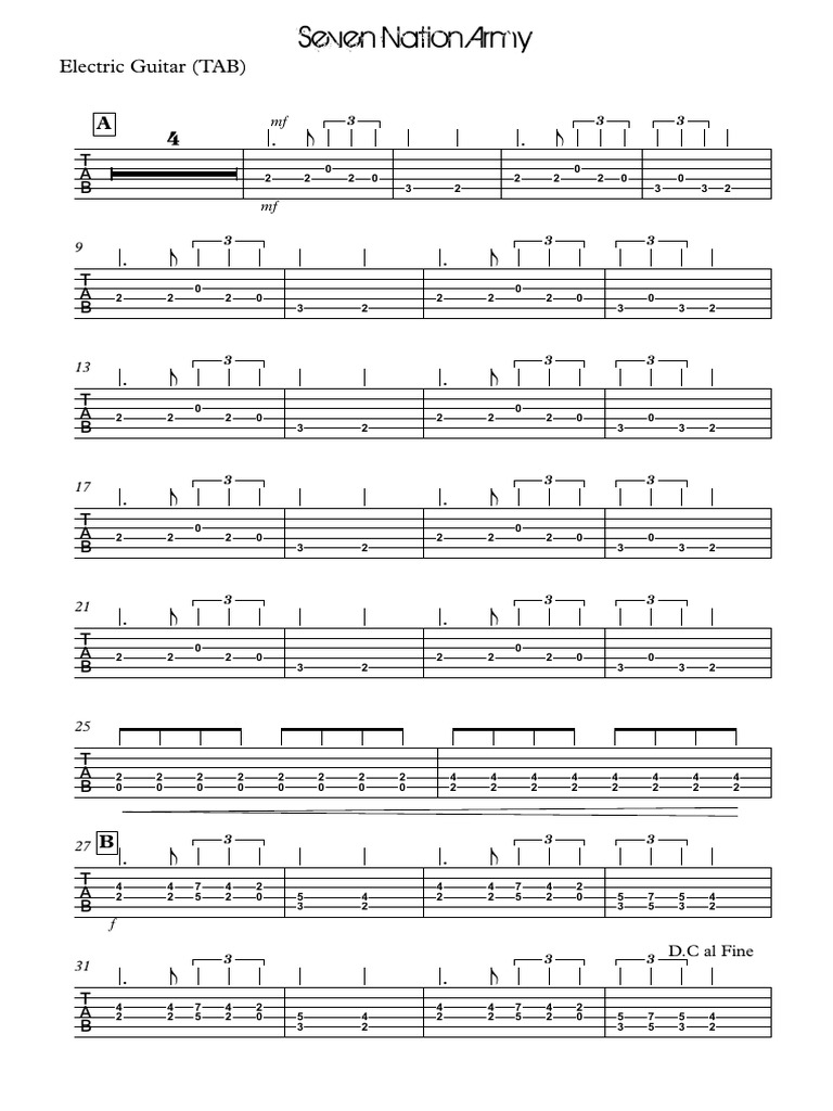 Seven Nation Army Guitar Tab | PDF | Irish Musical Instruments ...
