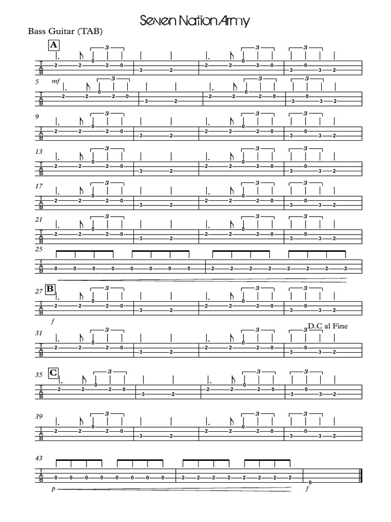Bass Guitar TAB for Seven Nation Army | PDF