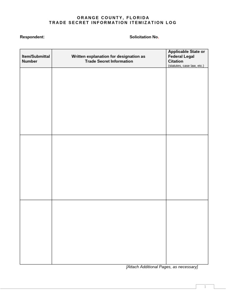 Trade Secret Information Itemization Log | PDF