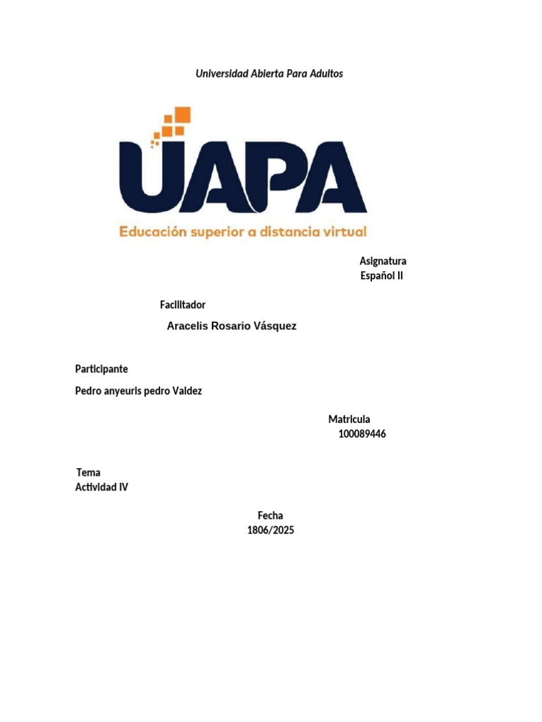 Actividad de La Unidad IV de Español | PDF