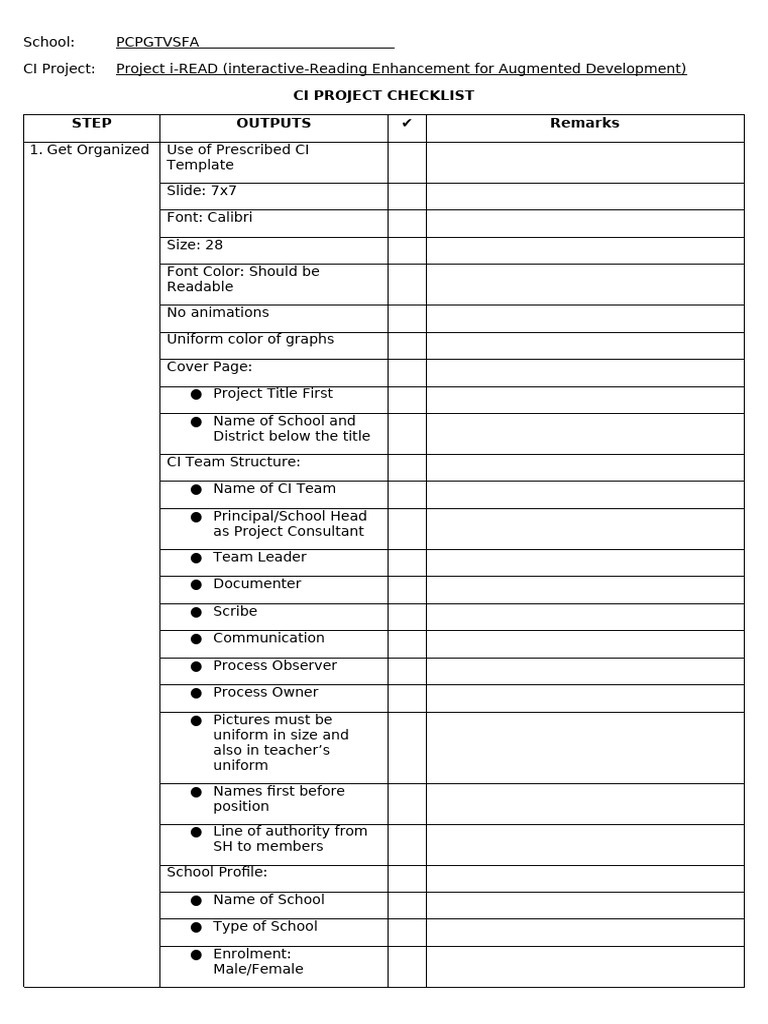 i-READ Project CI Checklist Guide | PDF
