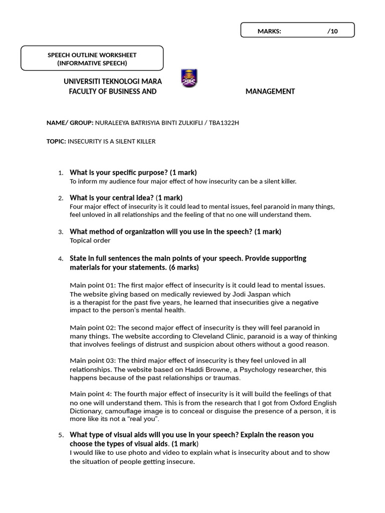 Worksheet Informative Speech | PDF