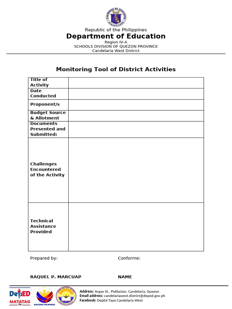 CWD Monitoring Tool of ActivitiesTemplate | PDF