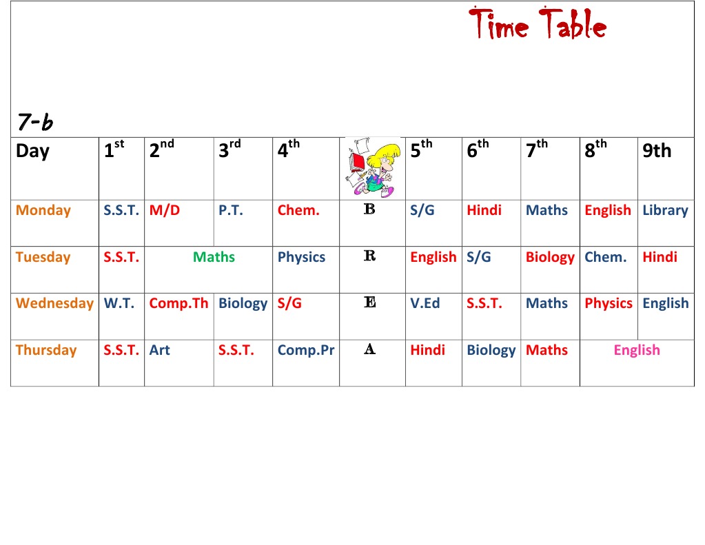 Weekly Class Schedule for 7-B | PDF