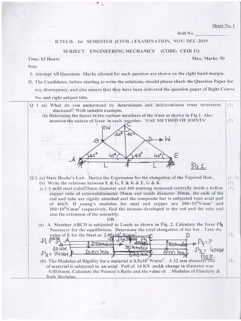 Engineering Mechanics Exam Paper 2019 | PDF