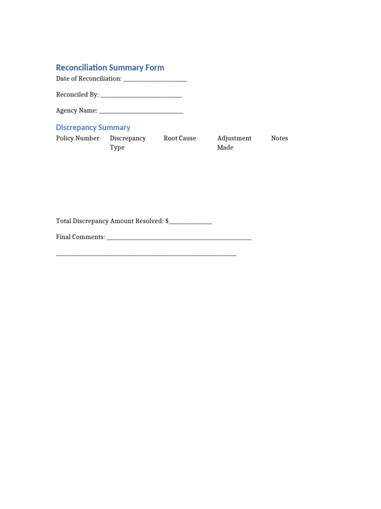 Reconciliation Summary Form | PDF