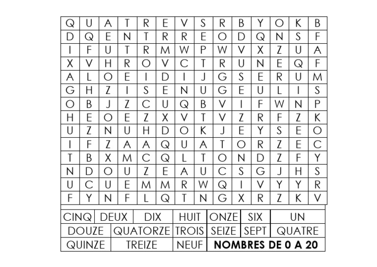 Fle Nombres Mots Meles 0 20 | PDF