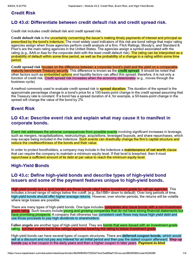 43.2 - Credit Risk, Event Risk, and High-Yield Bonds | PDF | Bonds ...