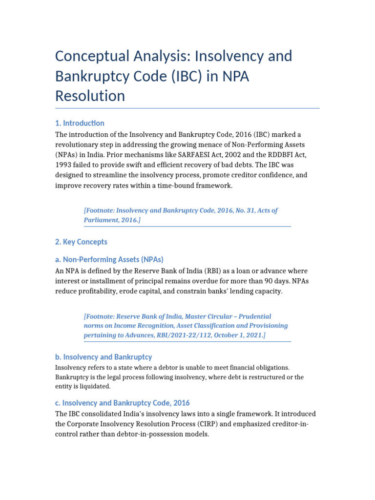 IBC NPA Conceptual Analysis | PDF | Bankruptcy | Insolvency
