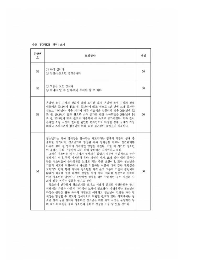 64th TOPIK II Answer-Sheet | PDF