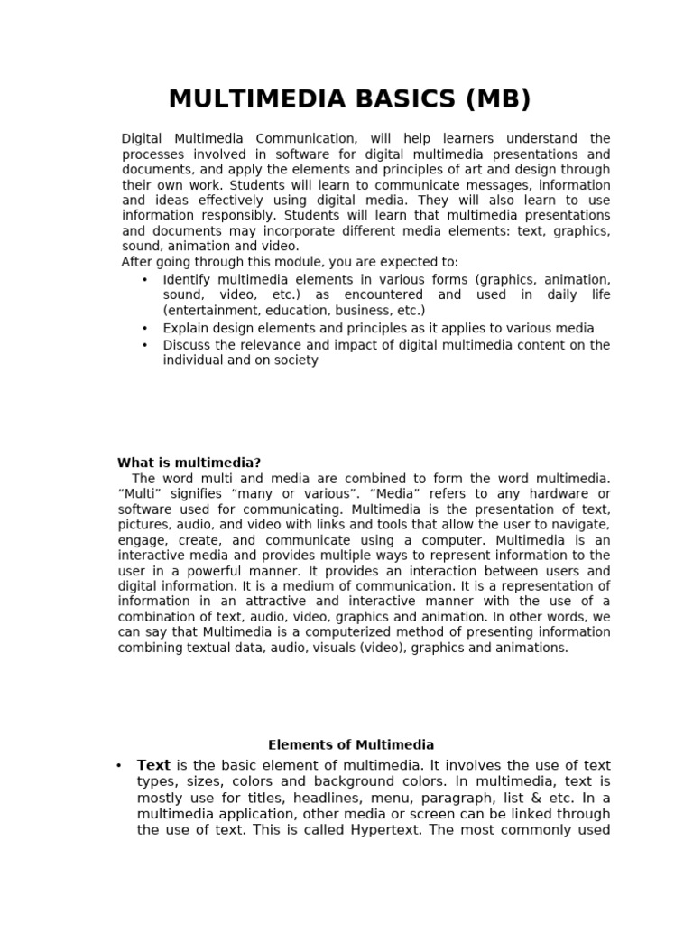 Multimedia Basics Lesson 1 | PDF | Graphics | Multimedia