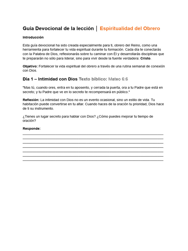 Guía Devocional Semanal | PDF | Oración