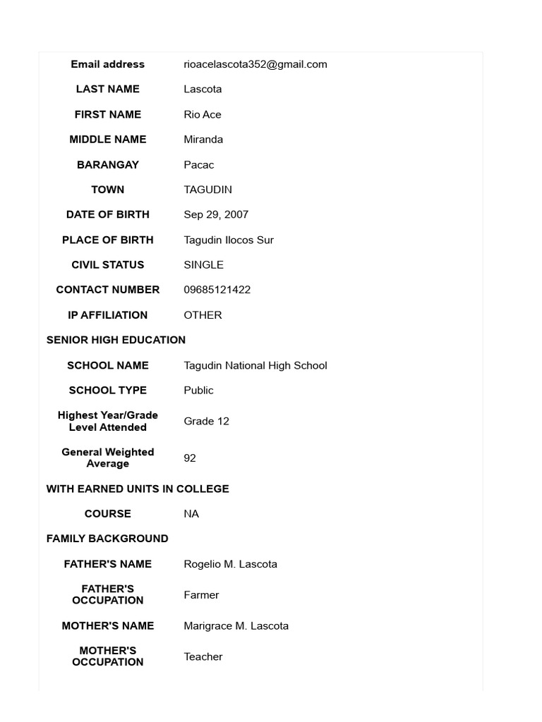 Ceap 2025 Application Form Rio Ace Lascota PDF | PDF