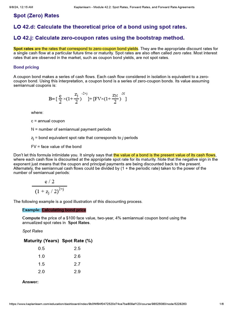 42.2 - Spot Rates, Forward Rates, and Forward Rate Agreements | PDF ...