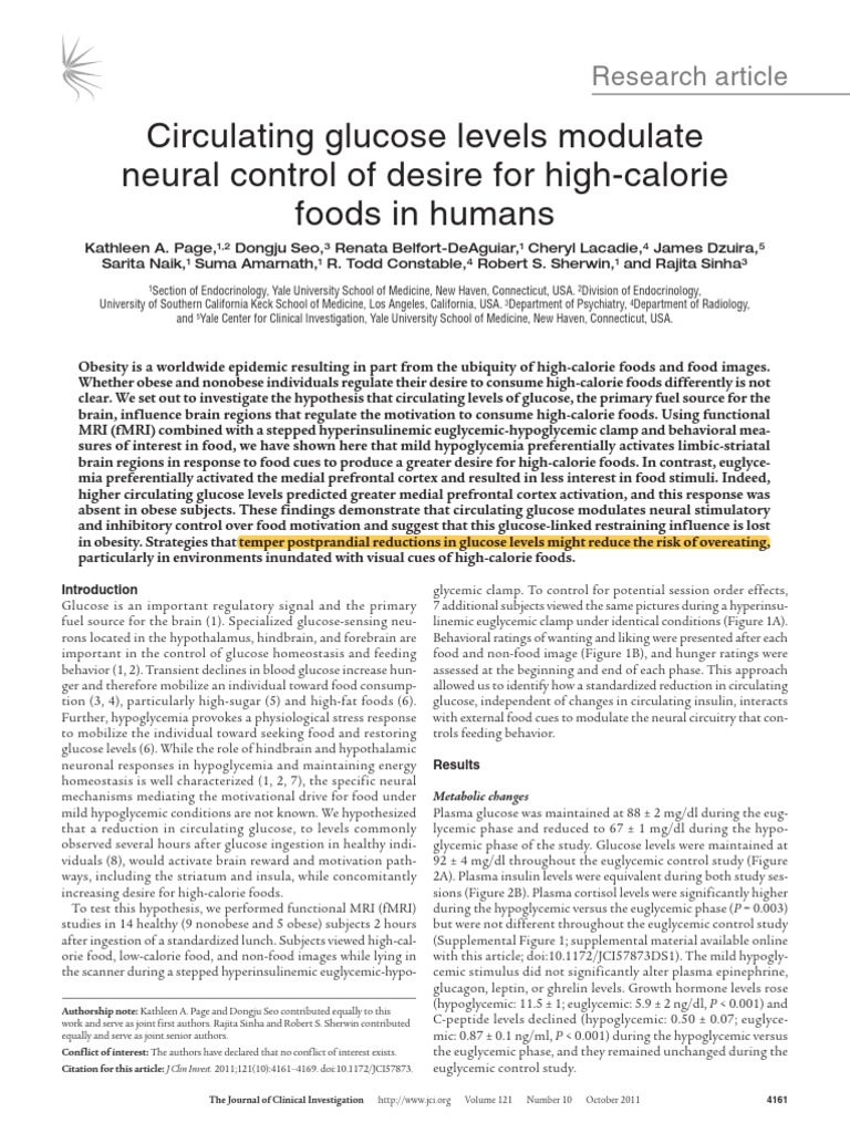 Circulating Glucose Levels Modulate Neural Control of Desire For High ...