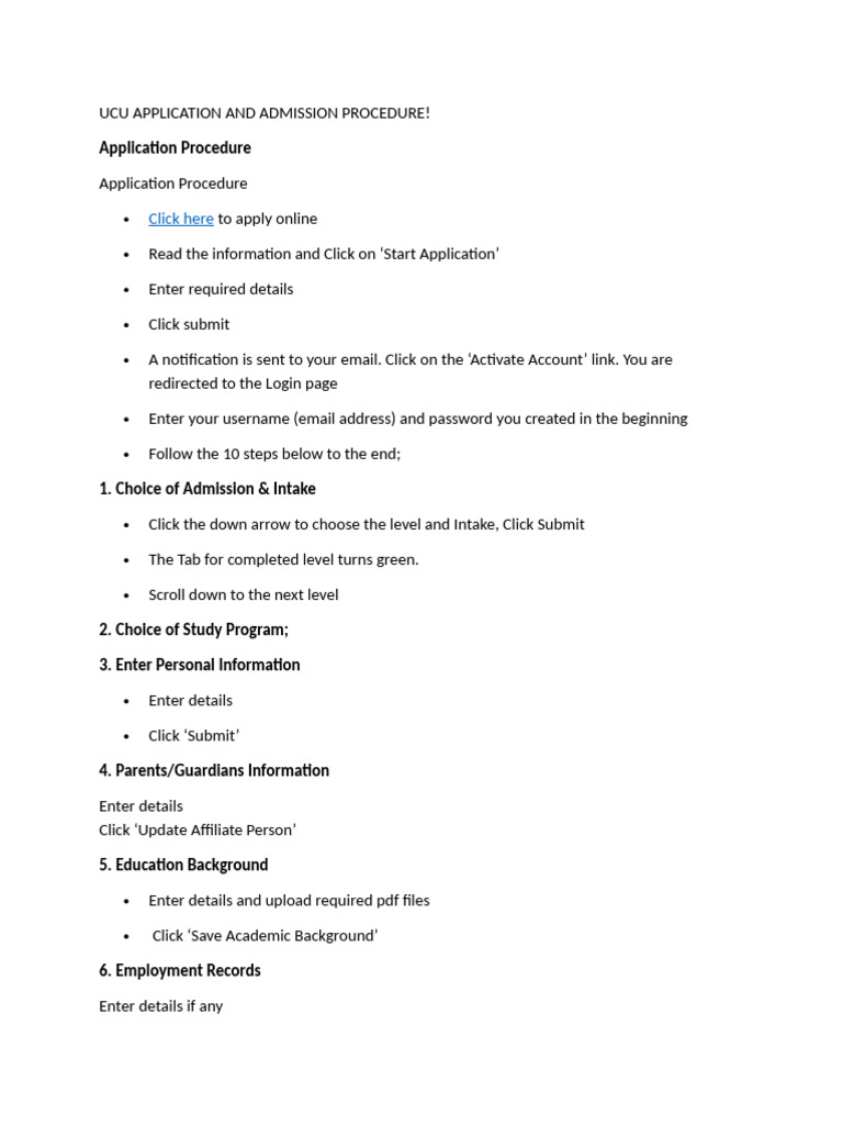 UCU Admission Application Guide 2026 | PDF