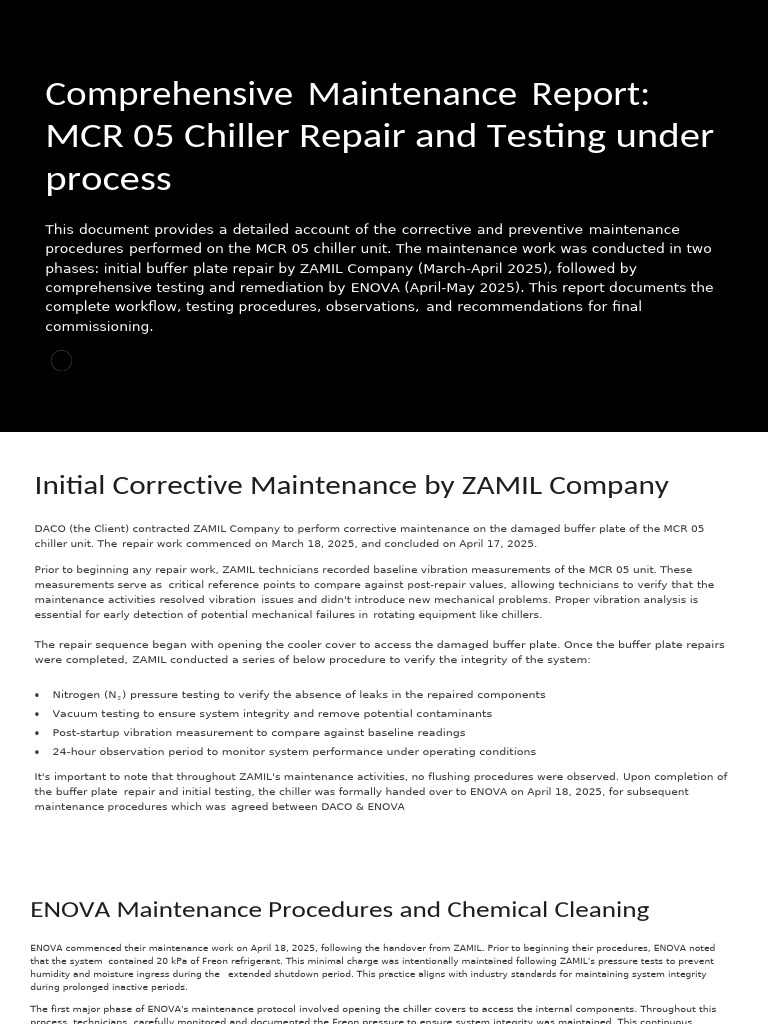 Comprehensive Maintenance Report MCR 05 Chiller Repair and Testing ...