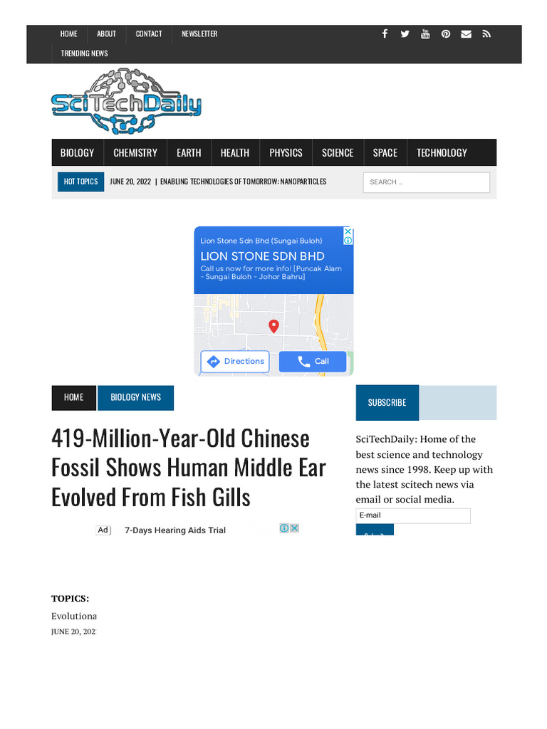 419-Million-Year-Old Chinese Fossil Shows Human Middle Ear Evolved From ...