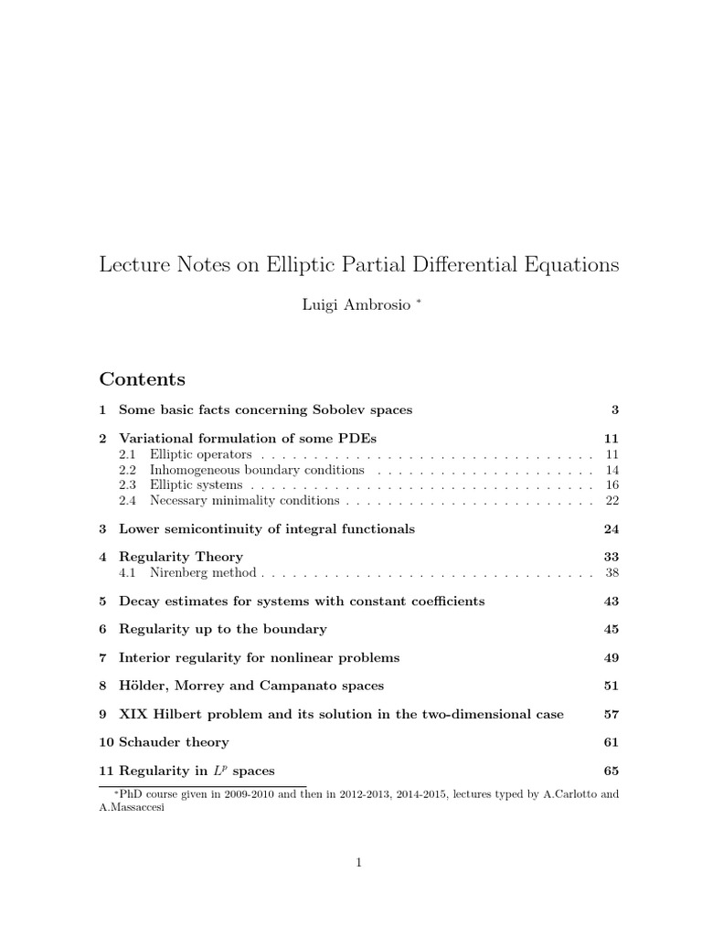 Lecture Notes On Elliptic PDE Luigi Ambrosio | PDF | Partial ...