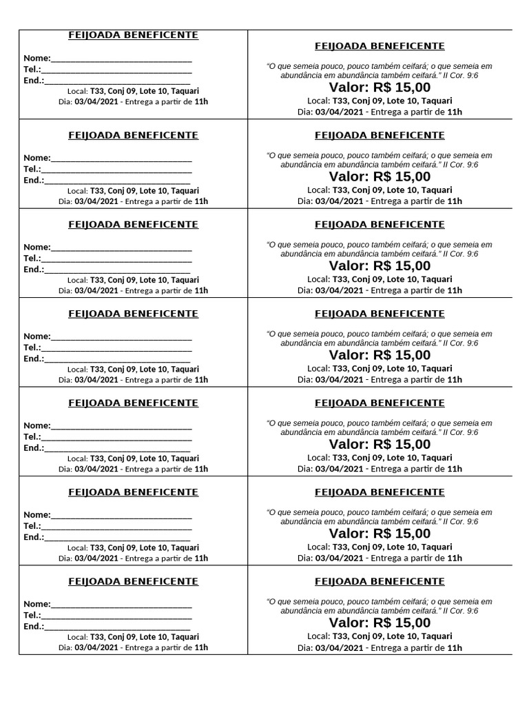 Feijoada Beneficente Simples | PDF