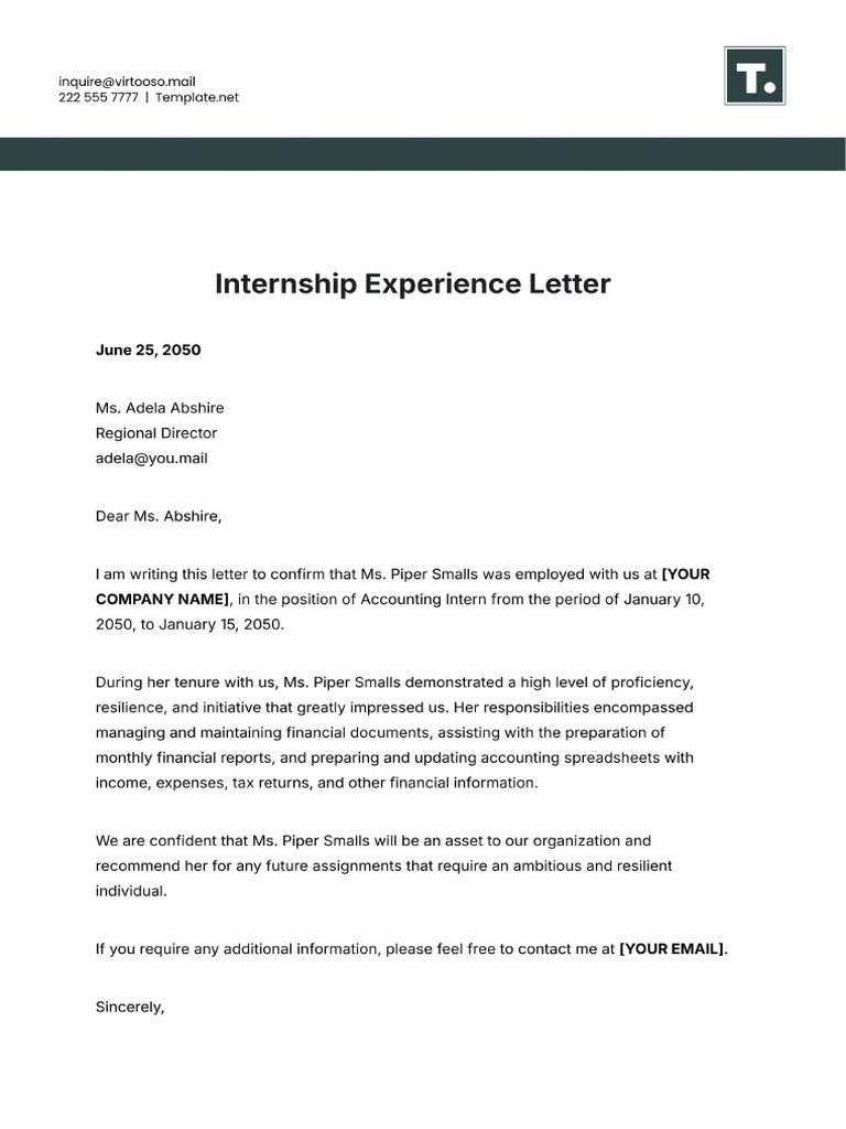 Internship Experience Letter Template | PDF