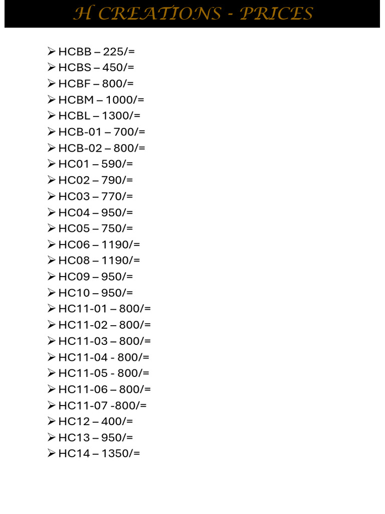 H Creations Prices Only | PDF