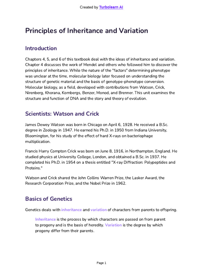 Principle of Inheritance and Variation | PDF | Dominance (Genetics) | Allele
